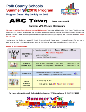 Fillable Online Summer VPK Lewis Elementary Fax Email Print - pdfFiller