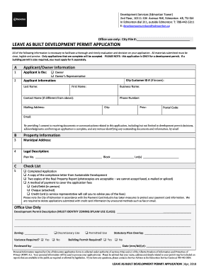 Fillable Online Leave as Built Development Permit Application Form Fax ...