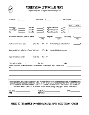 Fillable Online VERIFICATION OF PURCHASE PRICE - colchesterct.gov Fax ...