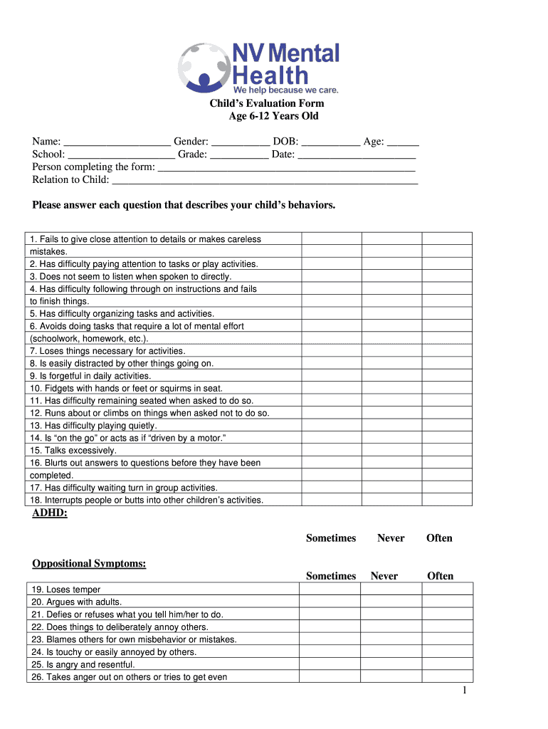 Fillable Online Child Evaluation Form Word.doc Fax Email Print - pdfFiller