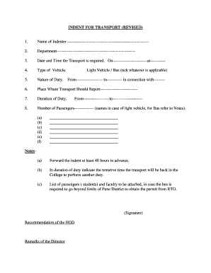 Fillable Online INDENT FOR TRANSPORT (REVISED) - coep.org.in Fax Email ...