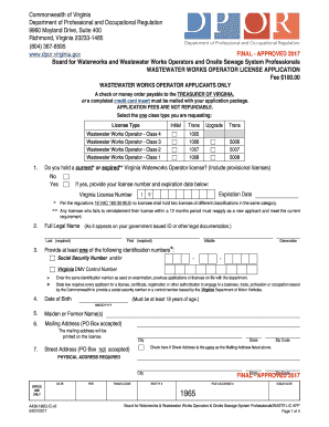 Fillable Online WASTEWATER WORKS OPERATOR LICENSE APPLICATION Fax Email ...