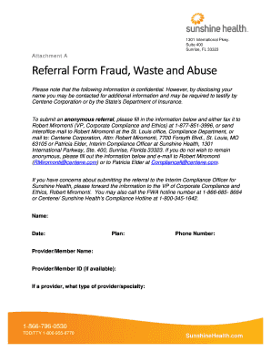 Fillable Online Fraud Waste and Abuse Referral Form. Fraud Waste and ...