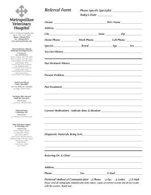 Fillable Online Referral Form - Metropolitan Veterinary Hospital Fax ...