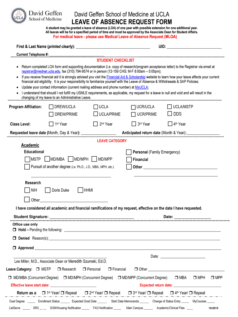 Fillable Online David Geffen School of Medicine at UCLA LEAVE OF ...