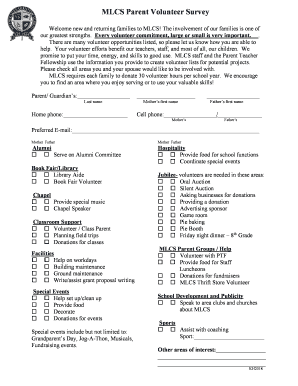 Fillable Online New Parent Volunteer Survey2018.doc Fax Email Print ...