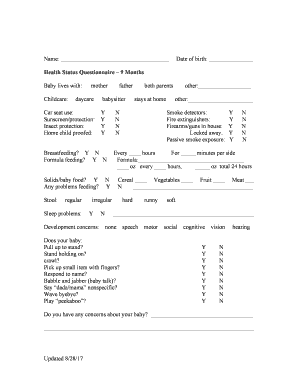 Fillable Online Health Status Questionnaire9 Months Fax Email Print ...