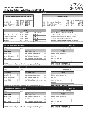 Fillable Online 2018 Golf Pass Order Form Fax Email Print - pdfFiller