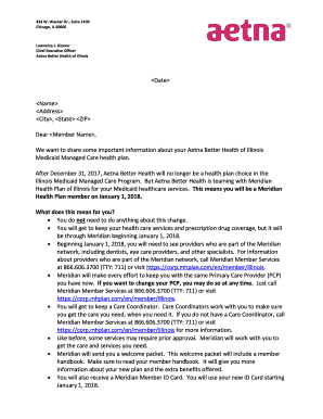 Fillable Online Aetna member transition notice to Meridian. Accessible ...
