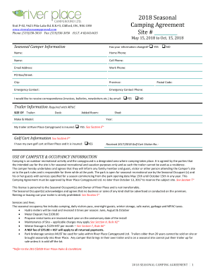 Fillable Online 2018 Seasonal camping agreement - River Place ...