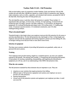 Fillable Online Toolbox Talk # 11.02 Fall Protection - UPHCA Fax Email ...