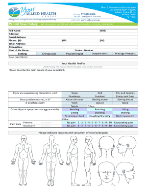 Fillable Online Your Allied Health Centre. Patient Case History Form ...