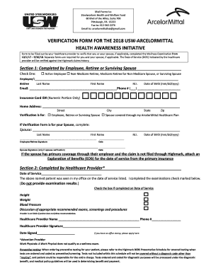 Fillable Online verification form for the 2018 usw-arcelormittal health ...