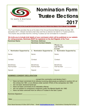 Fillable Online waitaha-iwi org Nomination Form Trustee Elections 2017 ...