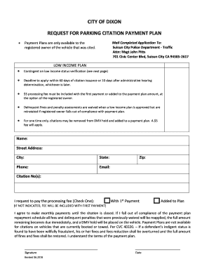 Fillable Online REQUEST FOR PARKING CITATION PAYMENT PLAN Fax Email Print - pdfFiller
