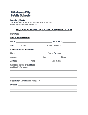 Fillable Online FOSTER CARE Transport sheet.docx Fax Email Print ...