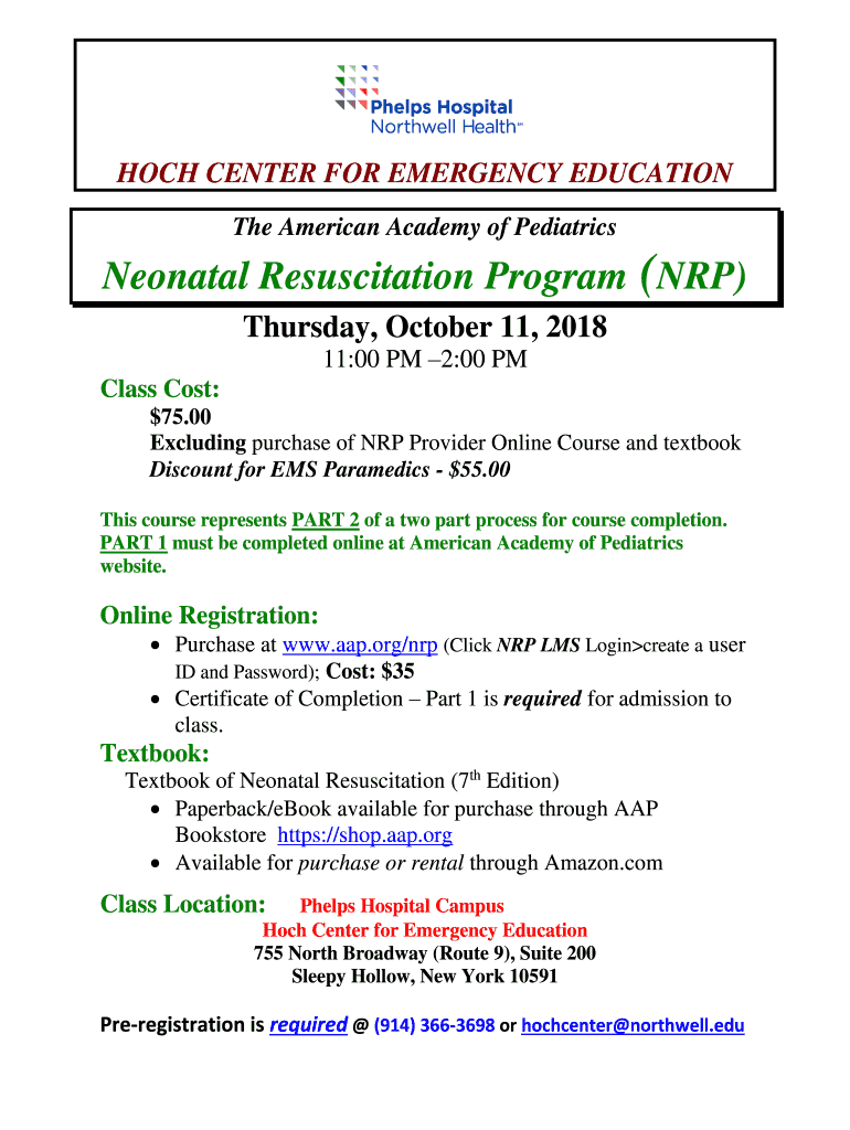Fillable Online Neonatal Resuscitation Program (NRP) - Phelps Hospital ...