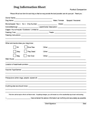 Fillable Online Dog sitting Information Sheet Fax Email Print - pdfFiller