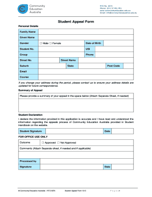 Fillable Online Student Appeal Form - communityeducation.edu.au Fax ...