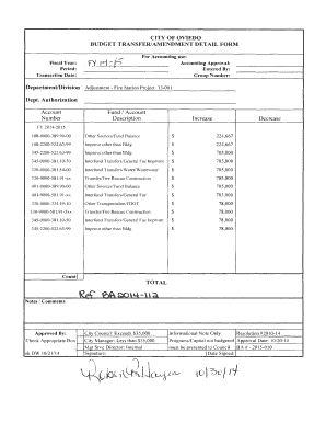 Fillable Online BUDGET TRANSFER/ AMENDMENT DETAIL FORM Fax Email Print ...