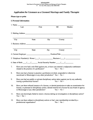 Fillable Online Application for Licensure as a Licensed Marriage and ...