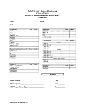 Fillable Online Class of 2021 BSCS Degree Sheet - Tufts Student ...