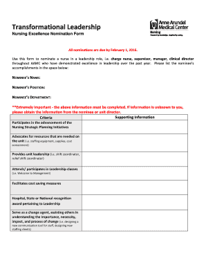 Fillable Online Nomination Form for Nursing Award - Transformational ...