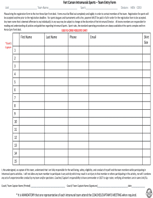 Fillable Online Fort Carson Intramurals SportsTeam Entry Form Fax Email ...