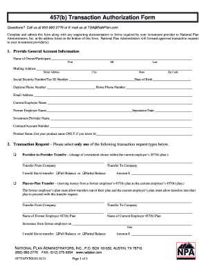 Fillable Online 457 Transaction Authorization Form - National Plan ...