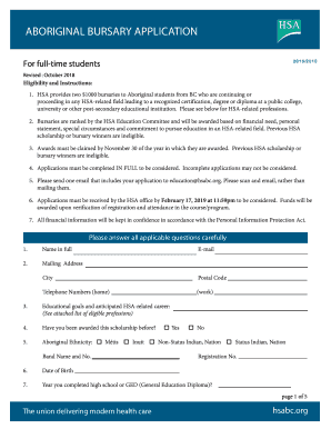 Fillable Online ABORIGINAL BURSARY APPLICATION - hsabc.org Fax Email ...