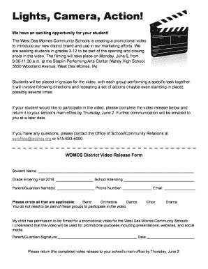 Fillable Online Lights, Camera, Action! - wdmcs.org Fax Email Print ...