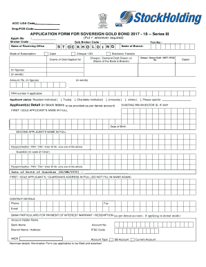 Fillable Online APPLICATION FORM FOR SOVEREIGN GOLD BOND 2016 ... Fax ...