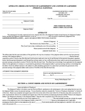 Fillable Online AFFIDAVIT, ORDER AND NOTICE OF GARNISHMENT AND ANSWER ...