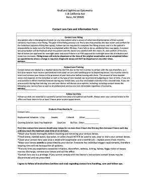 Fillable Online Contact Lens Care and Information Form Fax Email Print ...