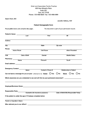 Fillable Online Patient Demographic Form 5-29-2012.doc Fax Email Print ...