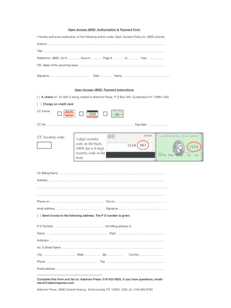 Fillable Online CC Security code: 3-digit security code on the back ...