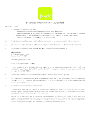 Fillable Online jobsplus gov Declaration of Termination of Employment ...