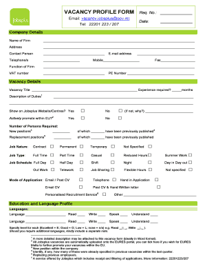 Vacancy Form Jobsplus - Fill Online, Printable, Fillable, Blank | pdfFiller