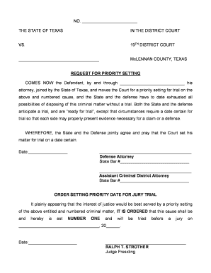 Fillable Online PRIORITY TRIAL SETTING REQUEST.doc Fax Email Print ...