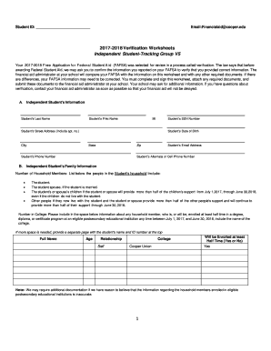 Fillable Online 2017-2018 Verification Worksheets Independent Student ... Fax Email Print ...