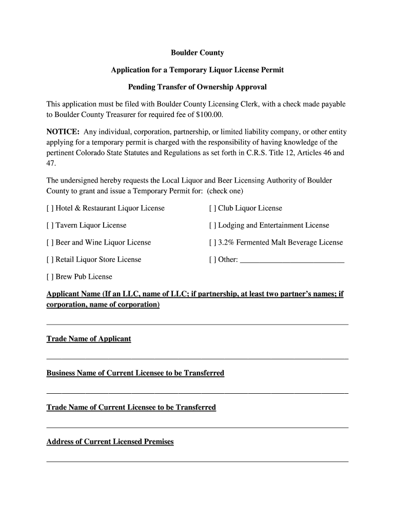 Fillable Online Application for a Temporary Liquor License Permit Fax ...