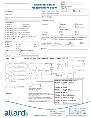 Fillable Online P.O.# Universal Spinal Date: Delivery date: Measurement ...