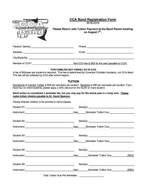 Fillable Online 2018-2019 CCA Band Registration Form Fax Email Print ...