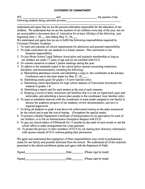 Fillable Online STATEMENT OF COMMITMENT WE, and , the parents of the ...