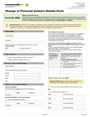 Fillable Online Change of Personal Contact Details Form - CommSec ...