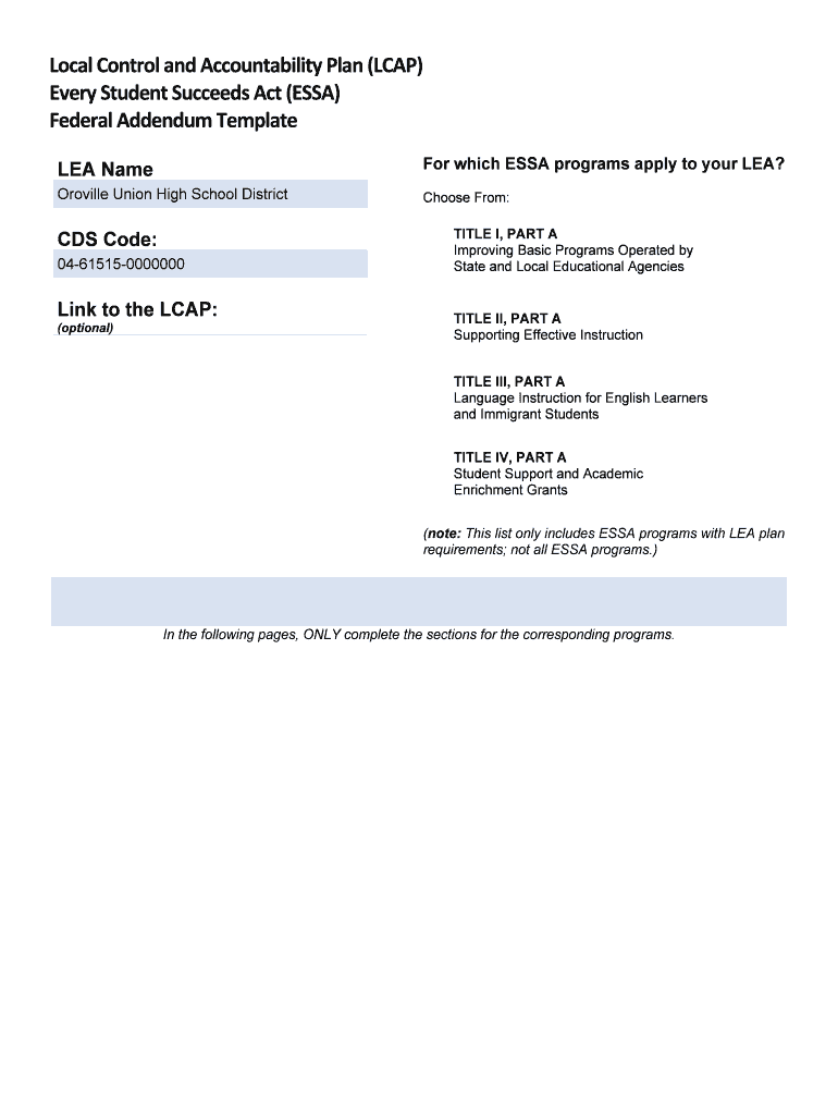 Fillable Online LCAP ESSA Federal Addendum Template Fax Email Print ...
