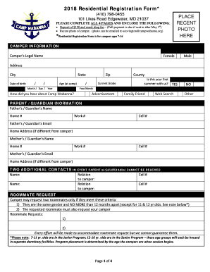 Fillable Online 2018 Residential Registration Form* Fax Email Print ...