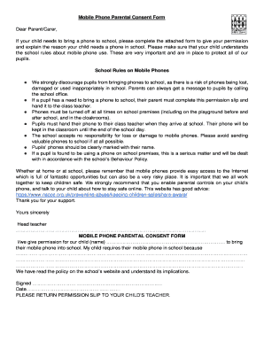Fillable Online Mobile Phone Parental Consent Form - fishergateschool ...