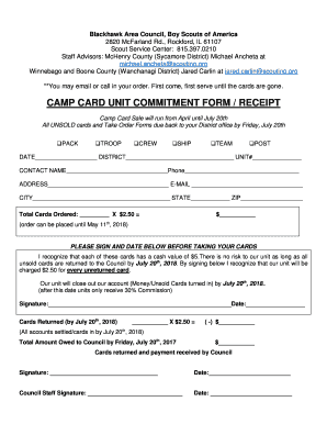 Fillable Online CAMP CARD UNIT COMMITMENT FORM / RECEIPT Fax Email ...