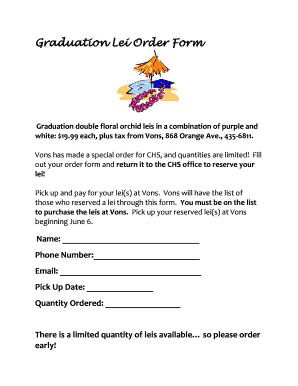 Fillable Online chs coronadousd Graduation Lei Order Form Fax Email ...